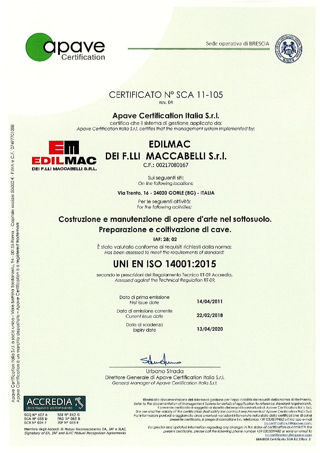 Certifications Edilmac